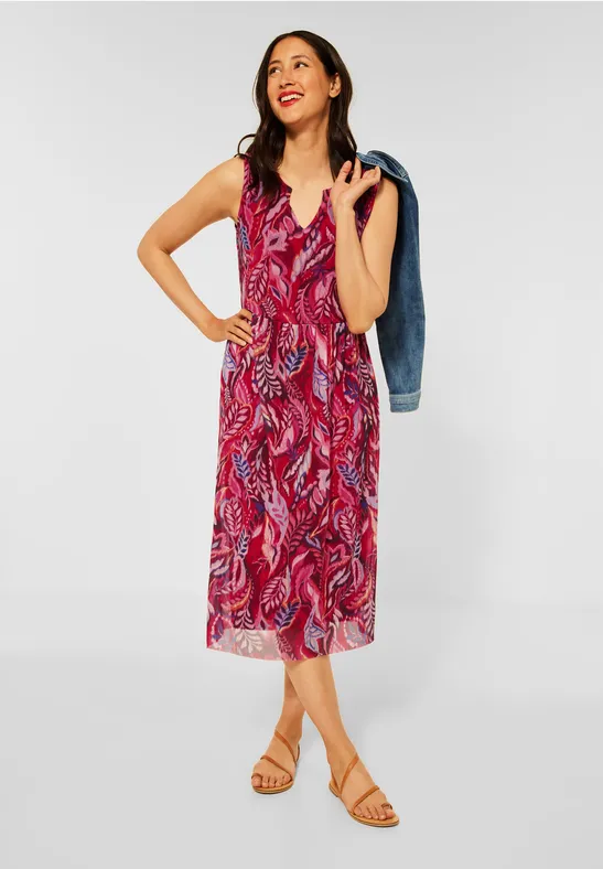 STREET-ONE Print Kleid in Mesh Optik für Damen in Rot | STREET-ONE
