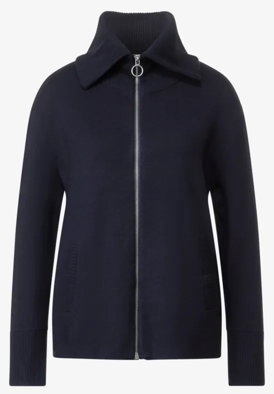 STREET-ONE Zipper Troyer Strickjacke für Damen in Blau | STREET-ONE