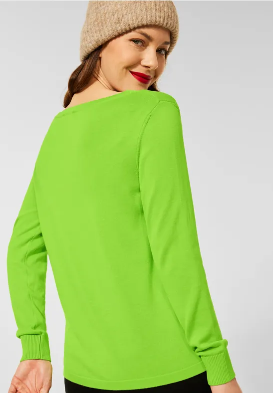 STREET-ONE Pullover mit U-Boot Kragen für Damen in Grün | STREET-ONE