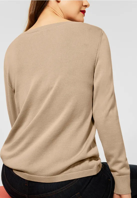 STREET-ONE Pullover mit U-Boot Kragen für Damen in Beige | STREET-ONE