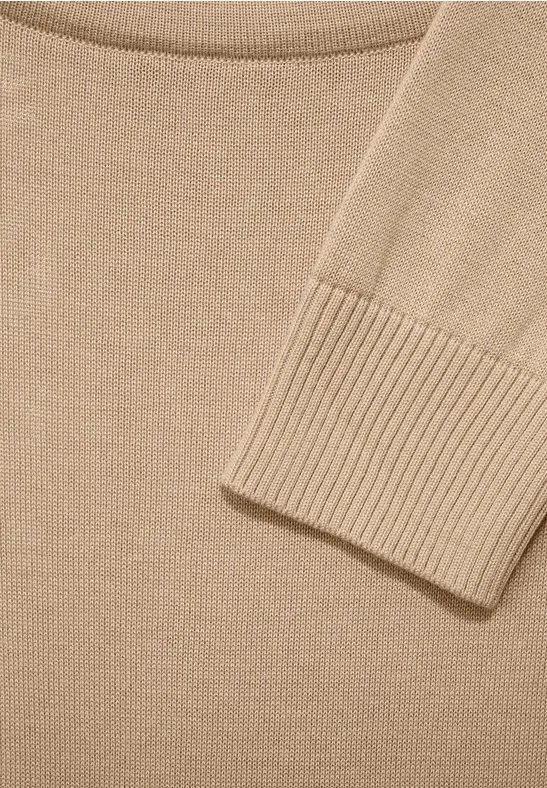 STREET-ONE Pullover mit U-Boot Kragen für Damen in Beige | STREET-ONE