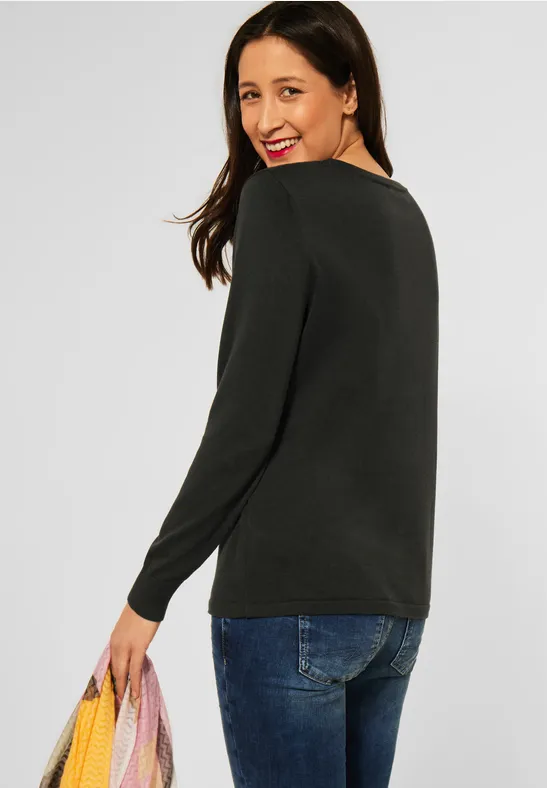 STREET-ONE Pullover mit U-Boot Kragen für Damen in Grün | STREET-ONE