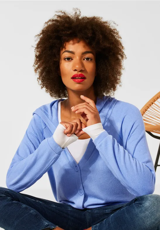 STREET-ONE Legerer Hoodie Cardigan für Damen in Blau | STREET-ONE
