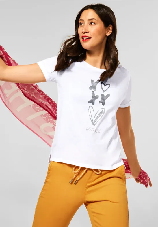 STREET-ONE T-Shirt mit Partprint für Damen in Weiß | STREET-ONE