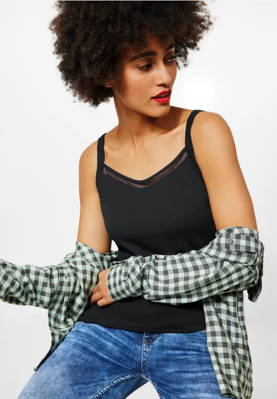 STREET-ONE Top mit Meshdetail für Damen in Schwarz | STREET-ONE