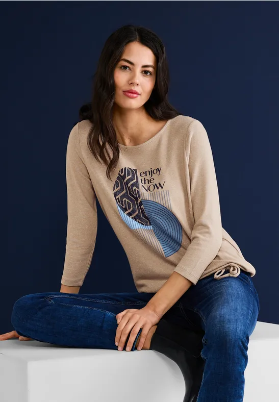 STREET-ONE Partprint Shirt für Damen in Beige | STREET-ONE