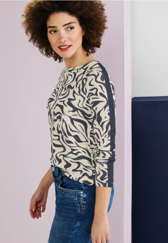 STREET-ONE Shirt mit Zebra Print für Damen in Blau | STREET-ONE