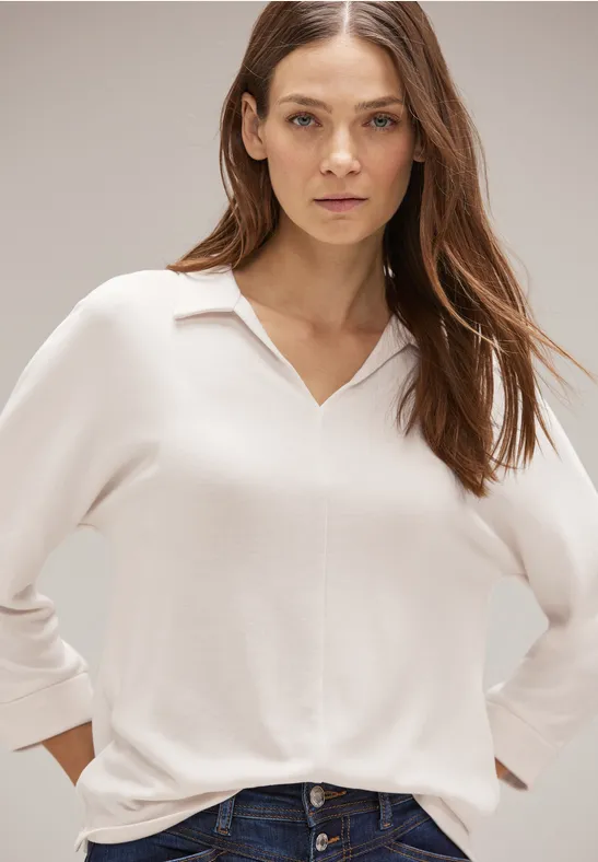 STREET-ONE Polo look tricot in Blanc | STREET-ONE