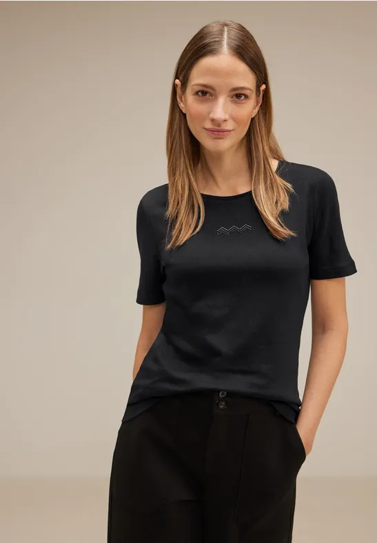 STREET-ONE T-Shirt mit Artwork Dessin für Damen in Schwarz | STREET-ONE
