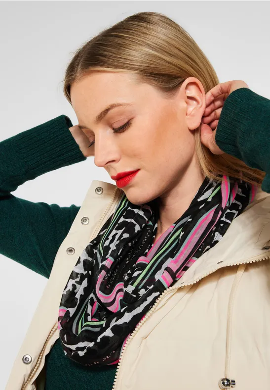 STREET-ONE Loopschal im Multicolorprint für Damen in Schwarz | STREET-ONE